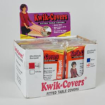Kwik-Covers plastic with elastic, fitted table covers, many colors sizes